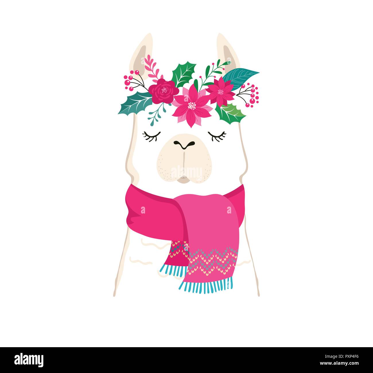 Llama winter illustration, cute design for nursery, poster, Merry ...