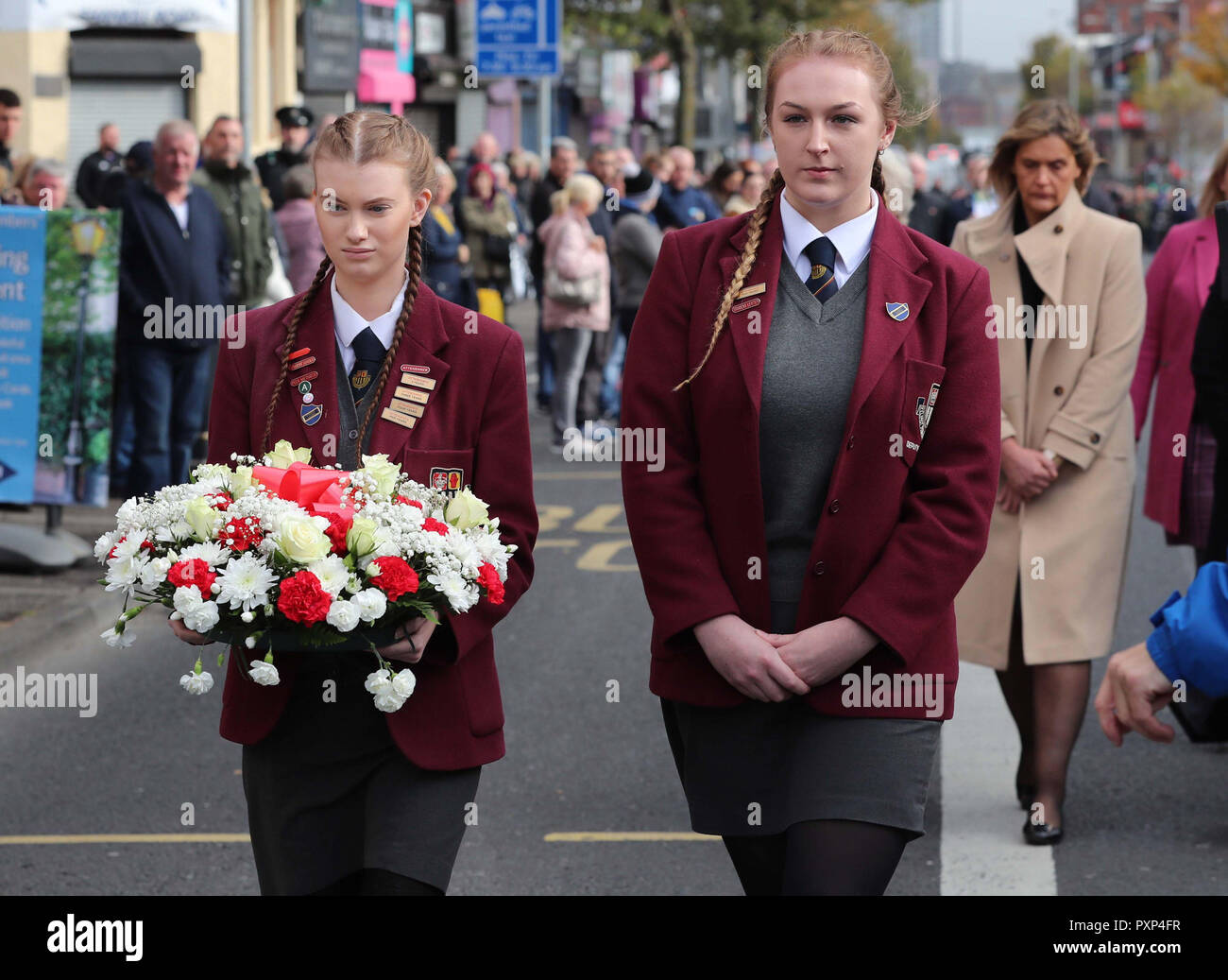Representatives from Belfast Model School for Girls lay a wreath at a ...