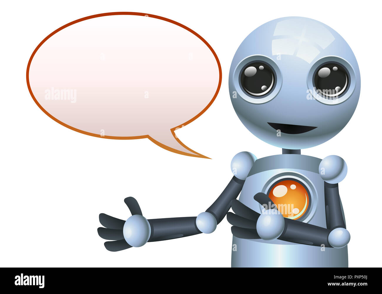 illustration of a happy little robot bubble talk on isolated white ...