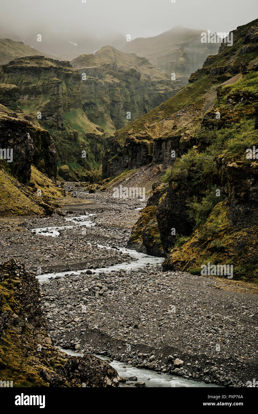 A steep gorge cut into the southern edge of Vatnajökull in south east ...