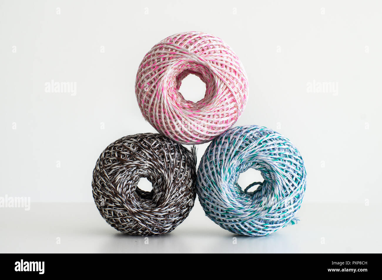 Colorful wool balls against bright white background, isolated Stock ...