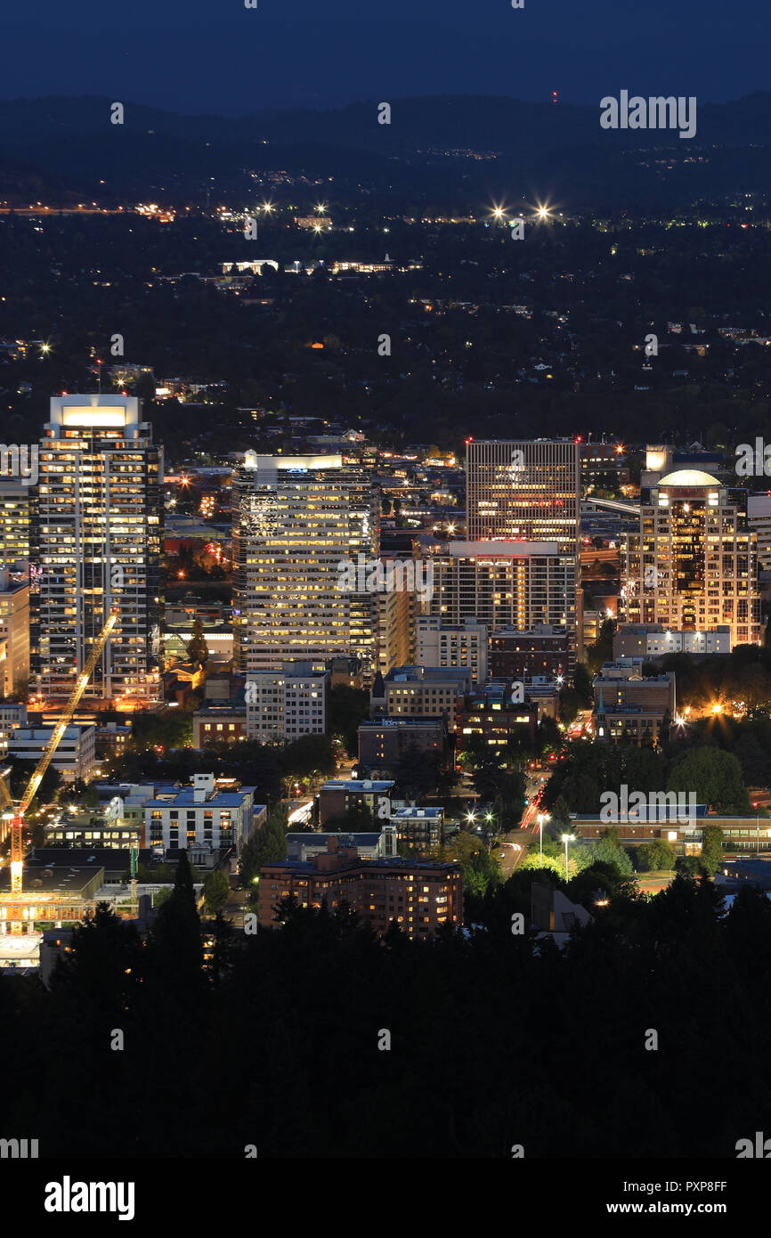 A Vertical aerial night view in Portland, Oregon Stock Photo - Alamy