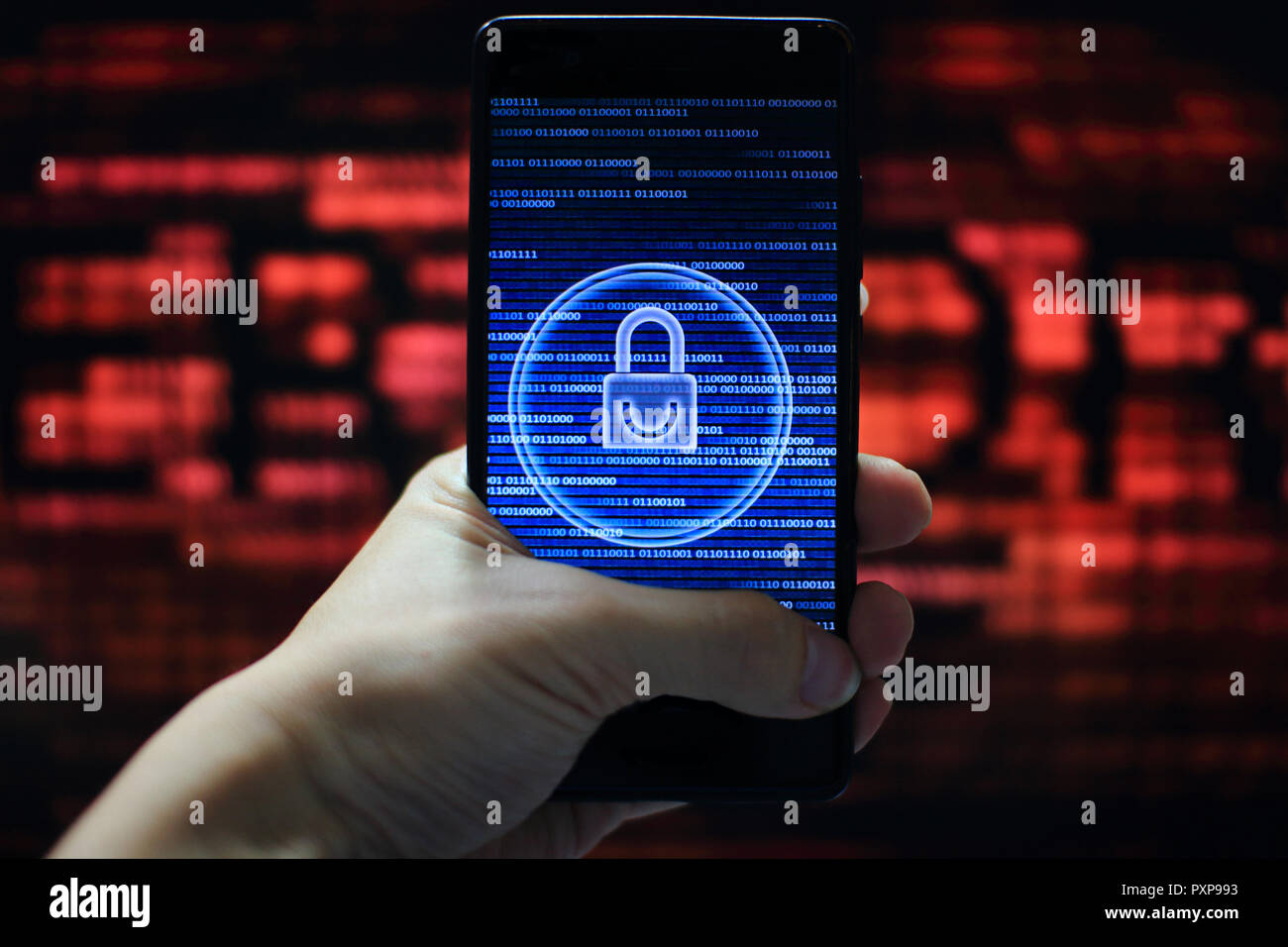 system integrity working while other pass down. hand holding mobile ...
