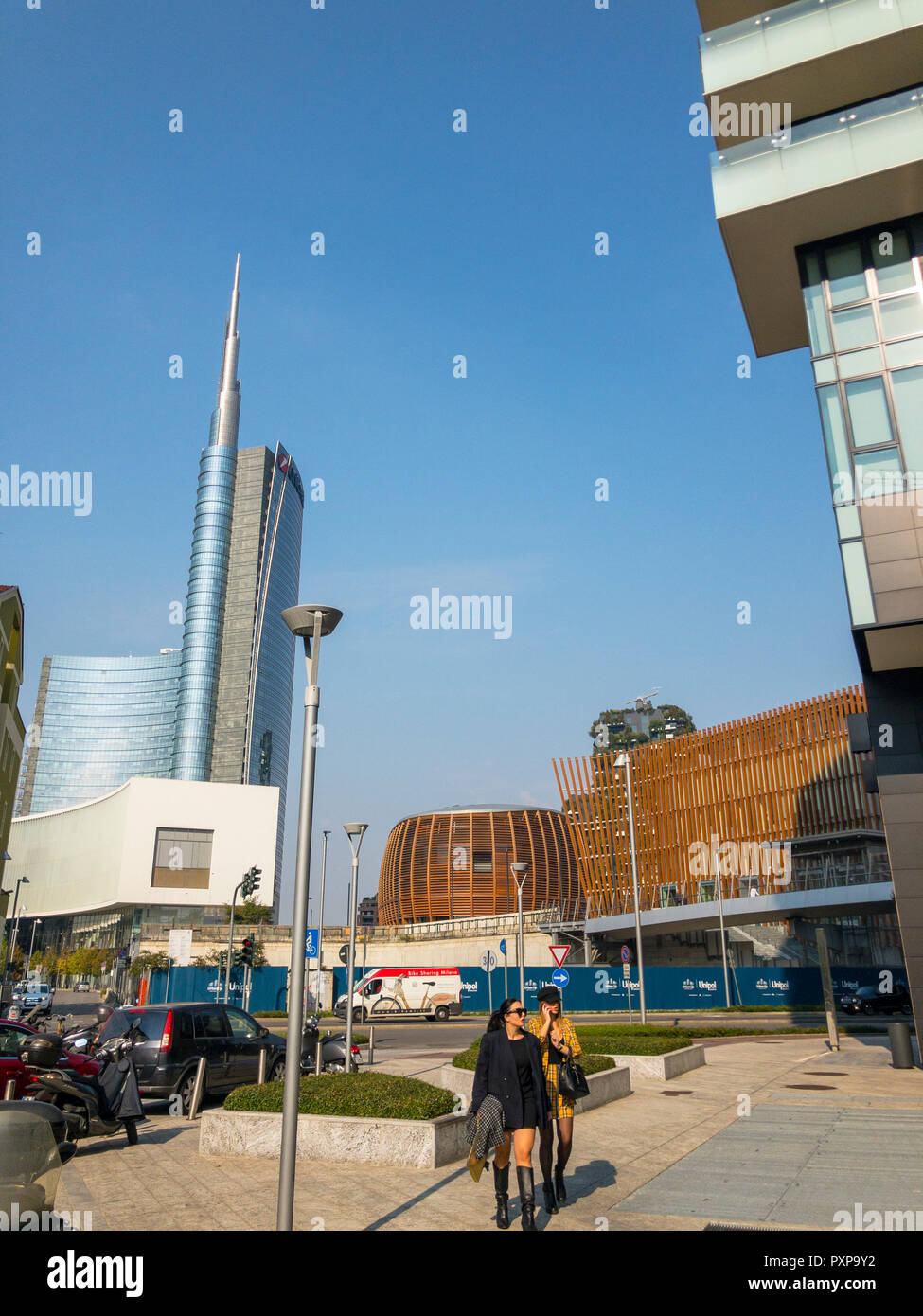Unicredit Tower, seen from Via Amerigo Vespucci, Milan, Italy. The ...