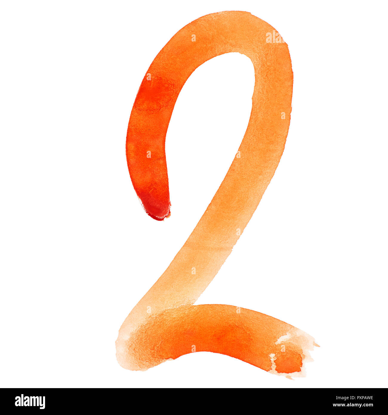 Two - Hand painted orange watercolor numbers Stock Photo - Alamy