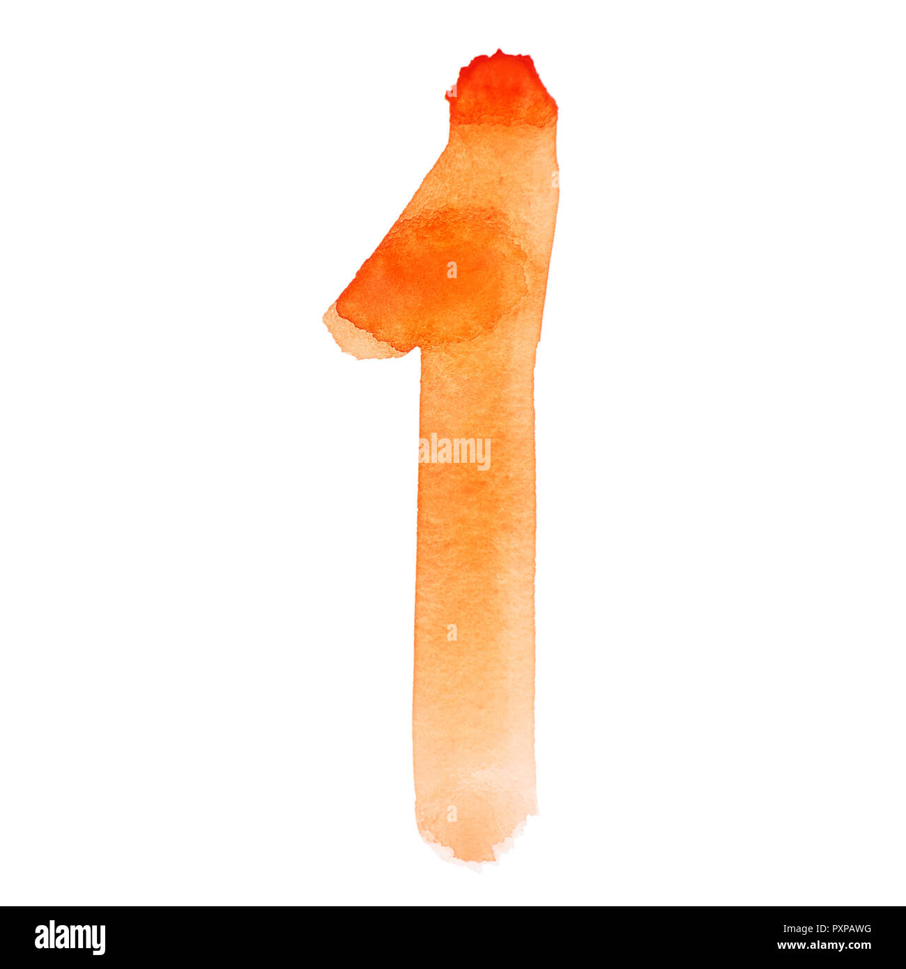 One - Hand painted orange watercolor numbers Stock Photo - Alamy