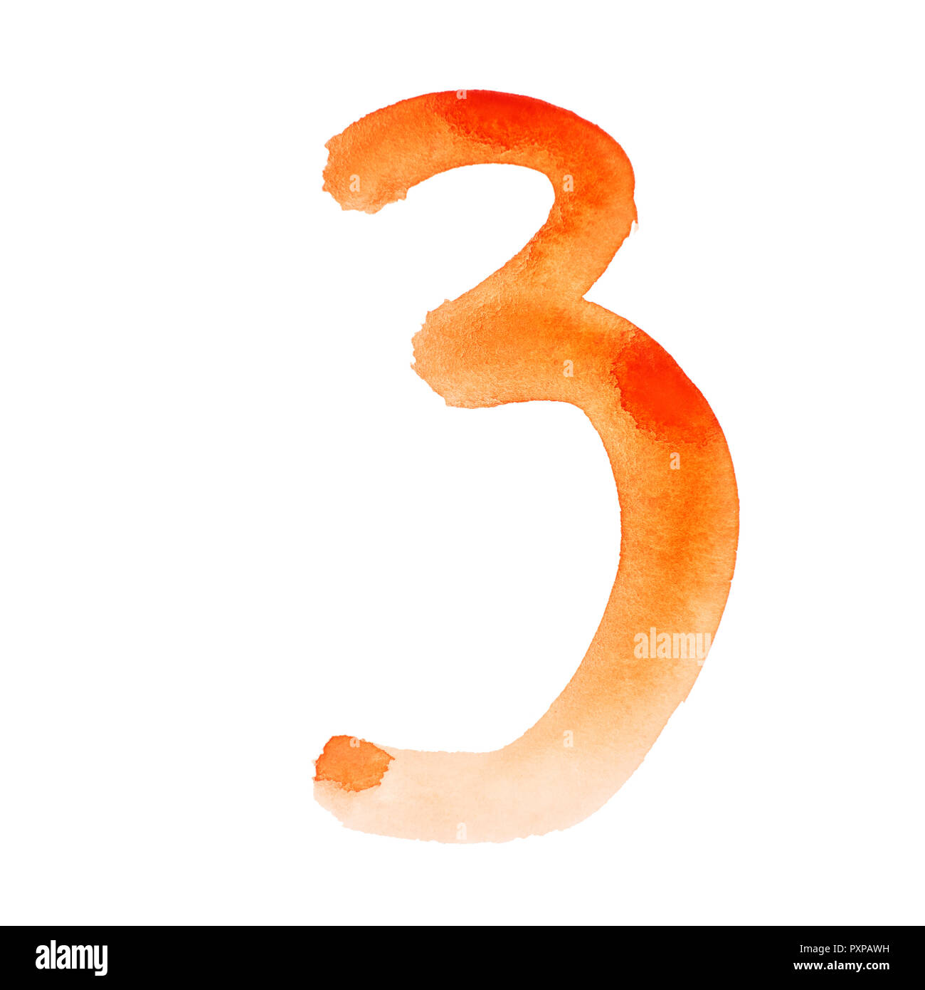 Three - Hand painted orange watercolor numbers Stock Photo - Alamy