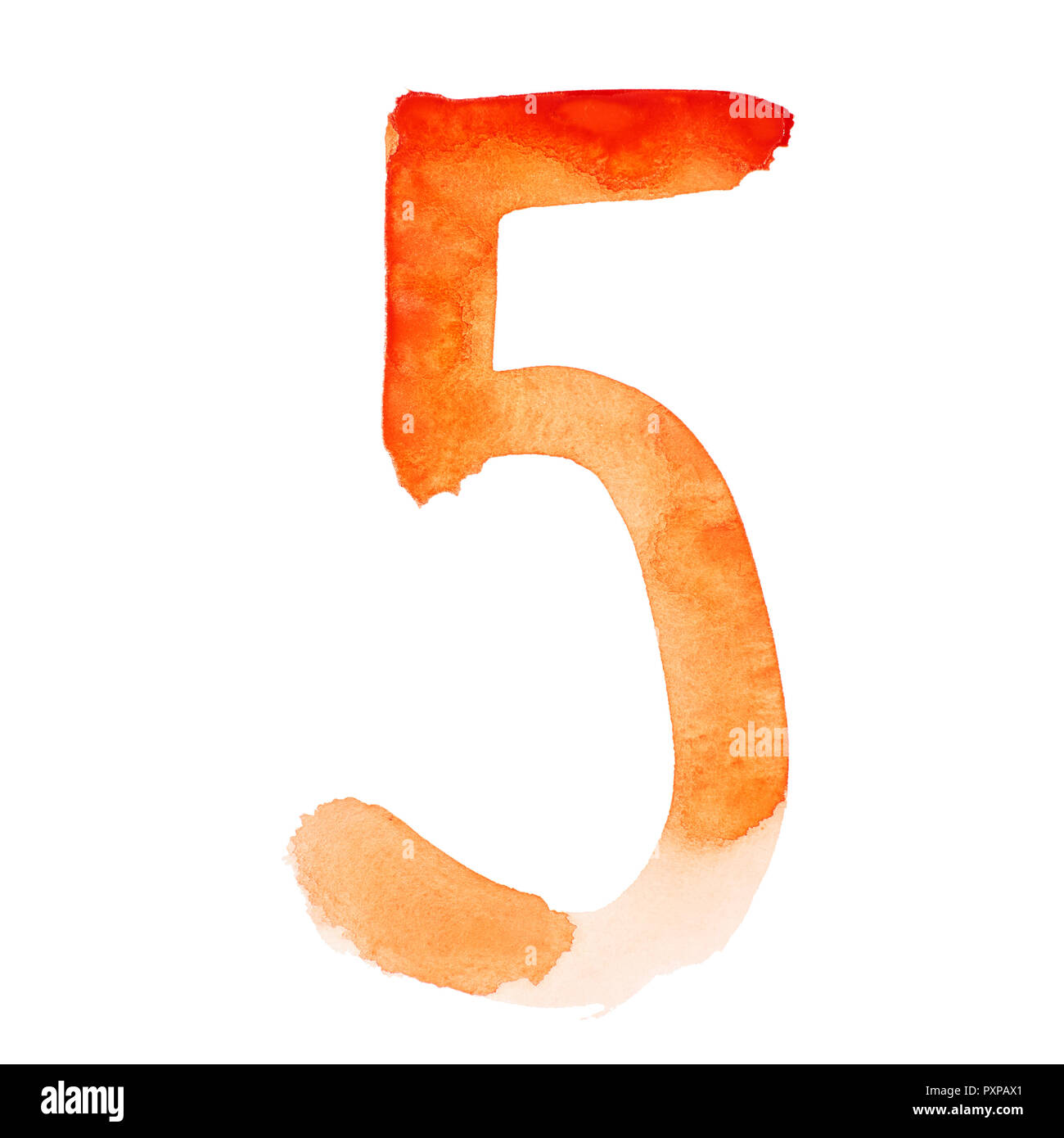 Five - Hand painted orange watercolor numbers Stock Photo - Alamy