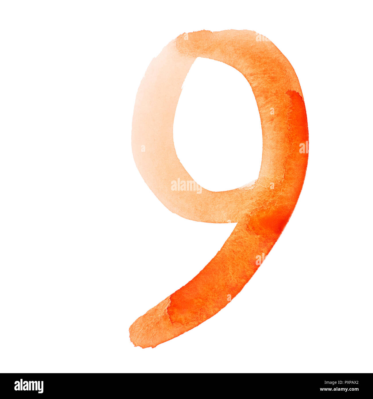 Nine - Hand painted orange watercolor numbers Stock Photo - Alamy