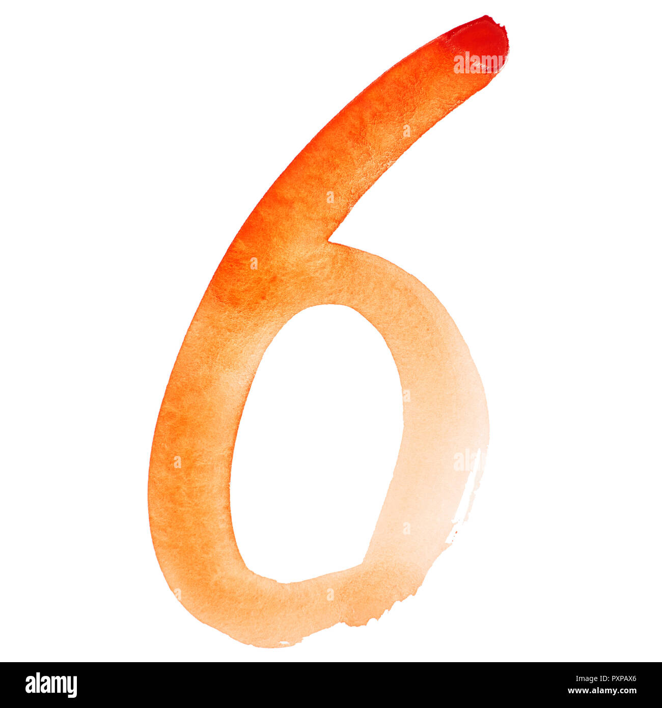 Six - Hand painted orange watercolor numbers Stock Photo - Alamy