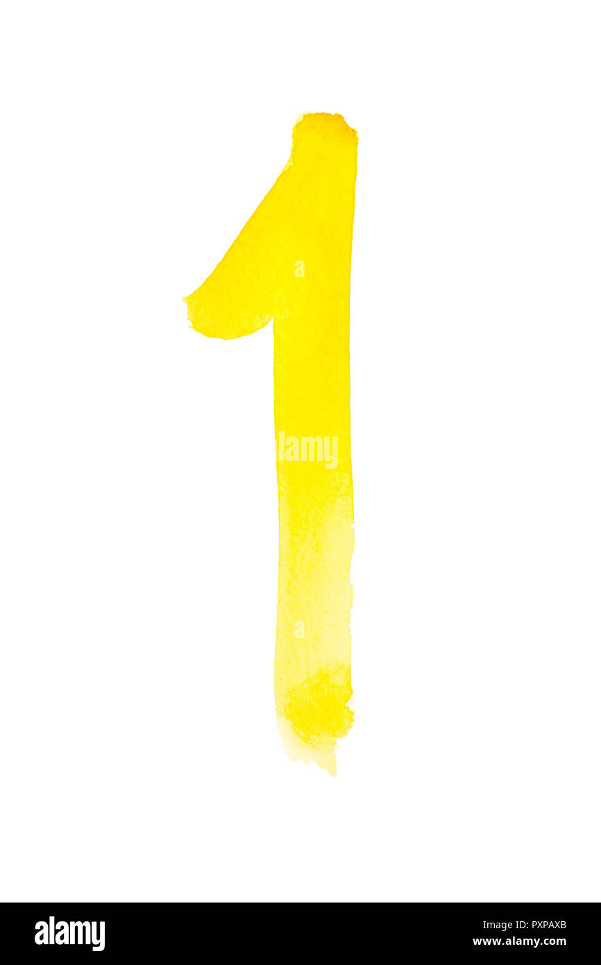 One - Hand painted yellow watercolor numbers Stock Photo - Alamy