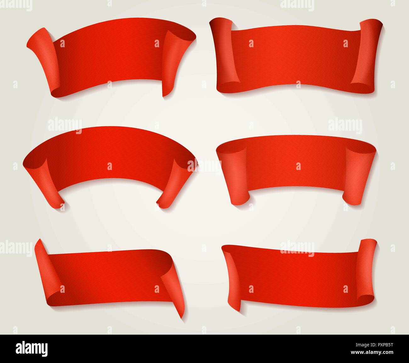 Retro red ribbons. Silk or paper scarlet ribbon set isolated on ...