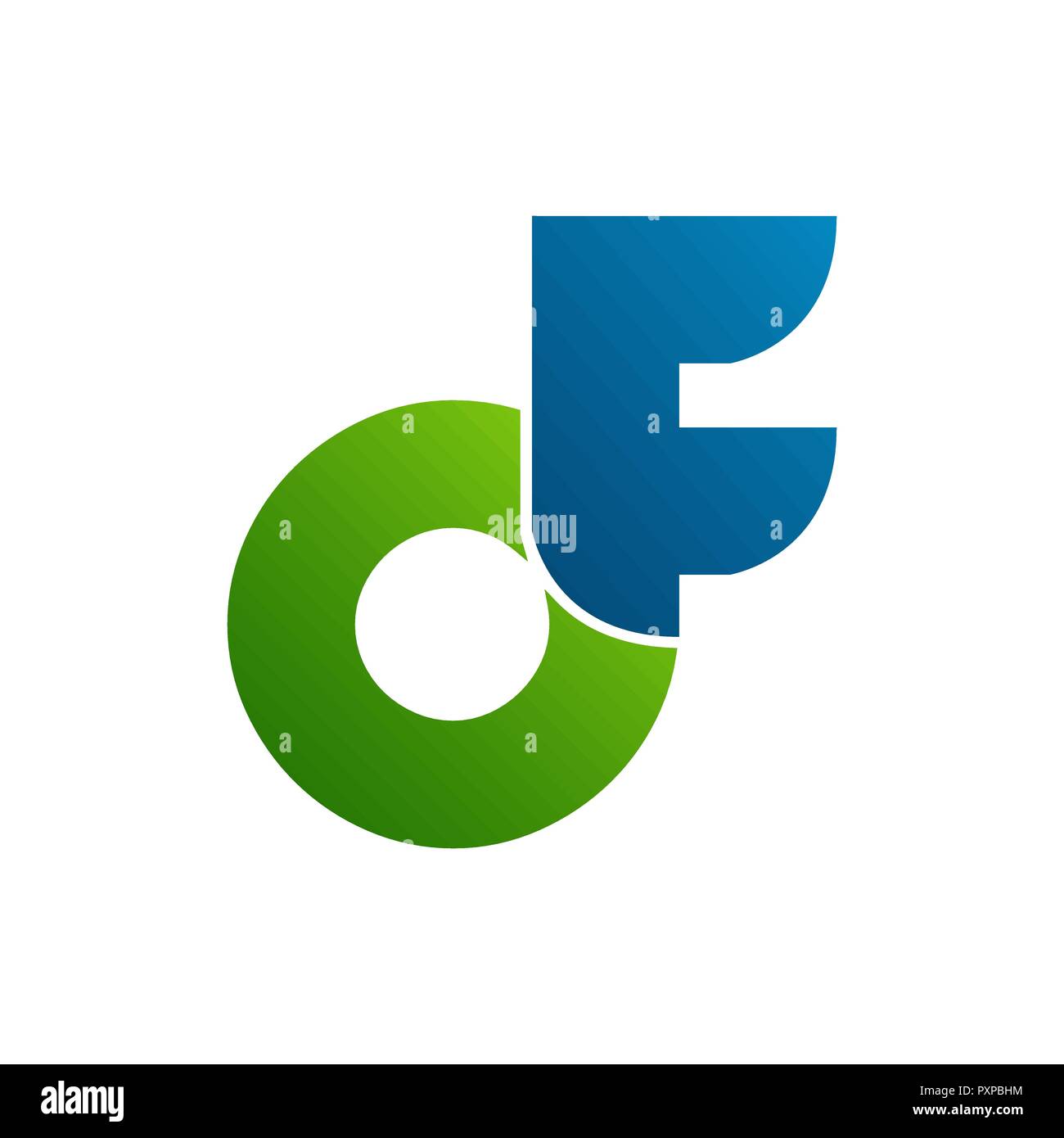 initial letter DF logo vector with blue green color Stock Vector Image ...