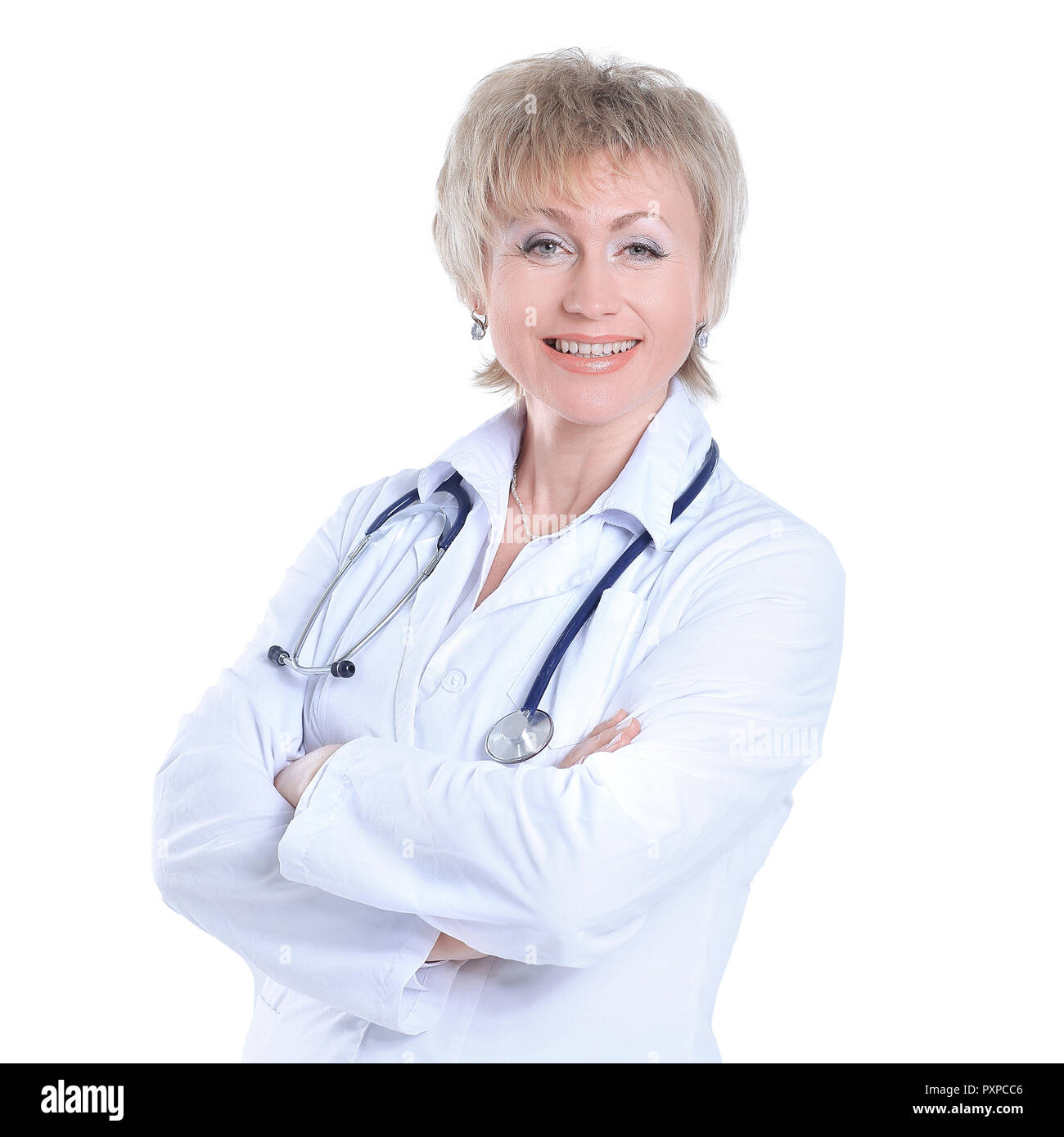 portrait of woman practicing physician.isolated on white Stock Photo ...