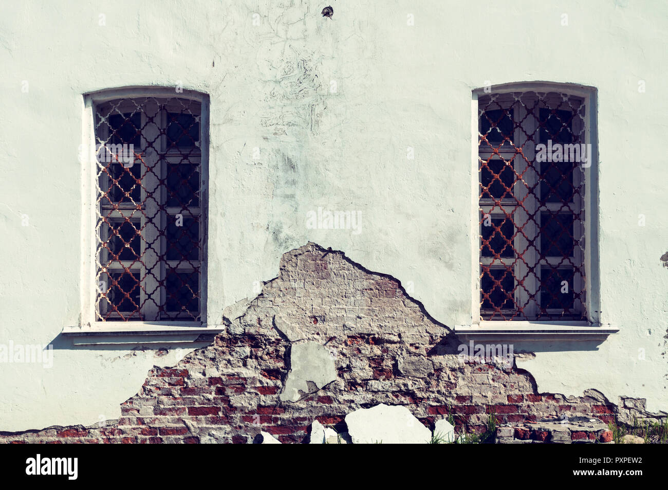 Architecture vintage background. Ancient windows of traditional Slavic ...