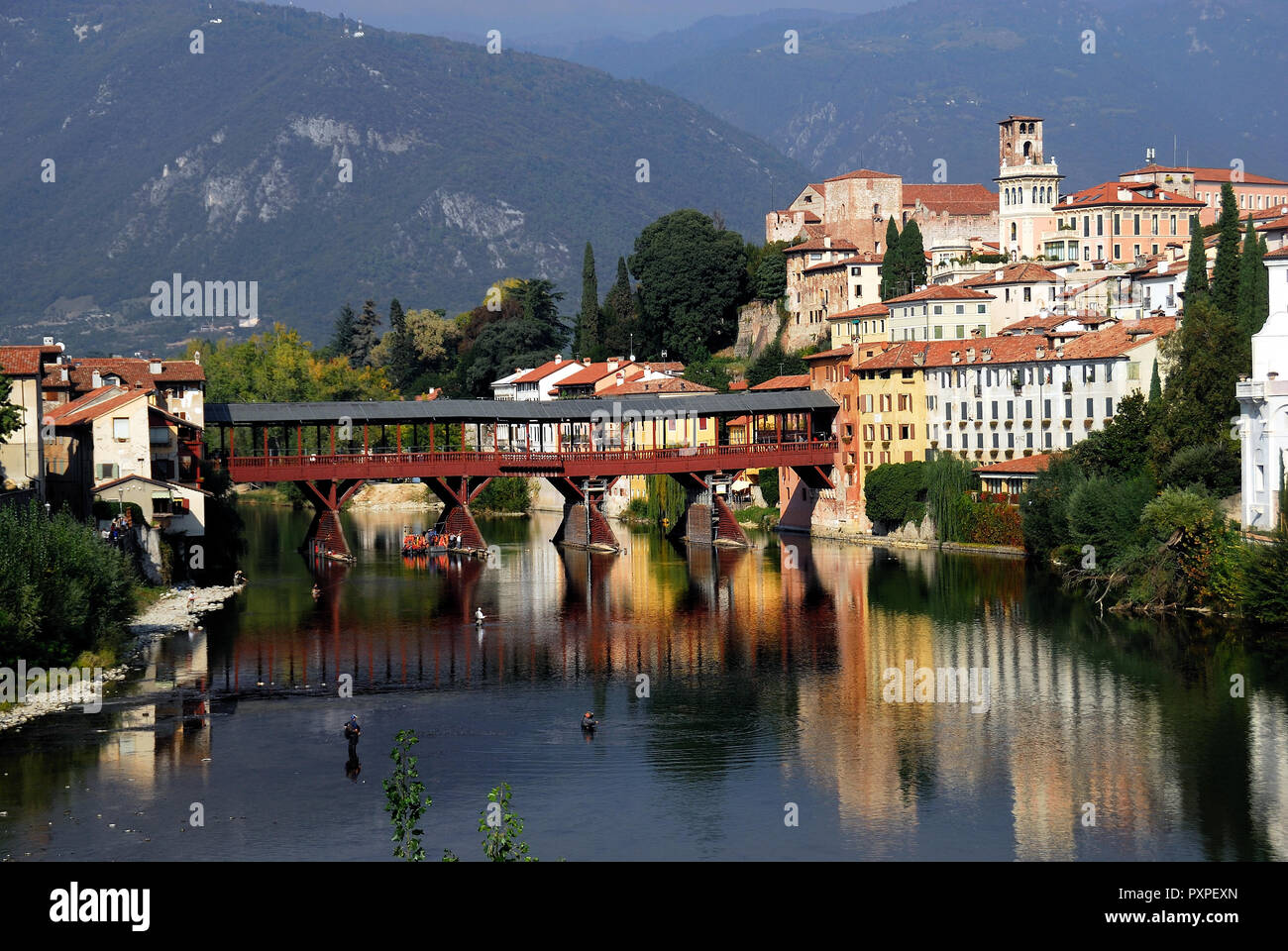 Bassano del Grappa, Veneto, Italy. Ponte degli Alpini or Ponte Vecchio ...