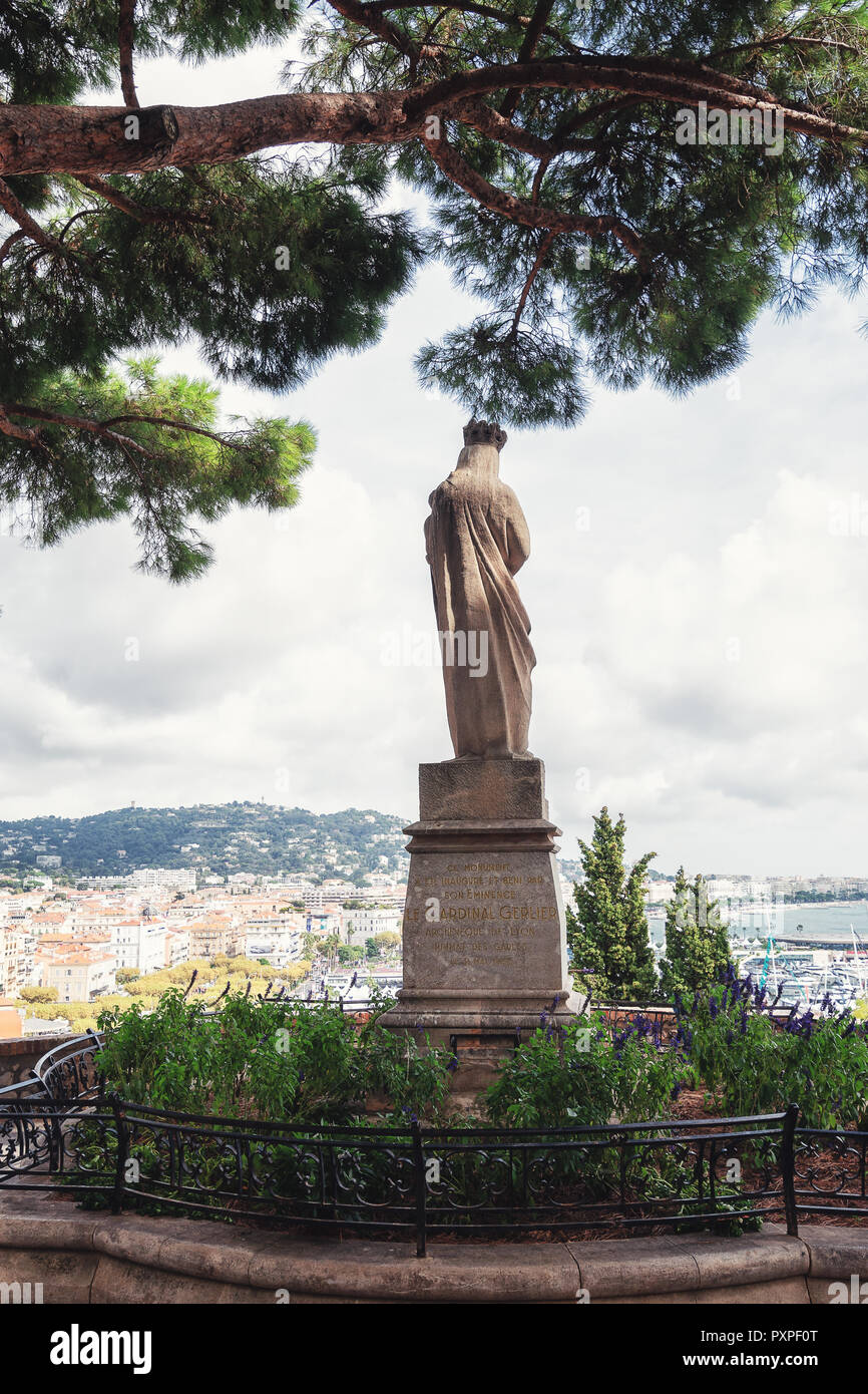 Cannes, France, September 15, 2018: The statue of Cardinal Gerlier ...