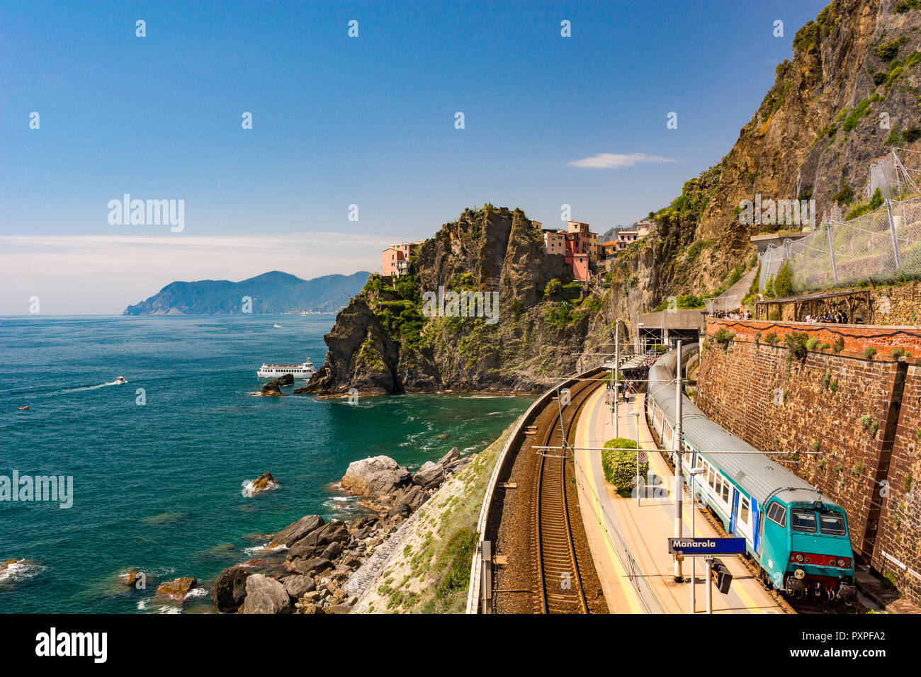 Coastal train station at picturesque seascape view Stock Photo - Alamy
