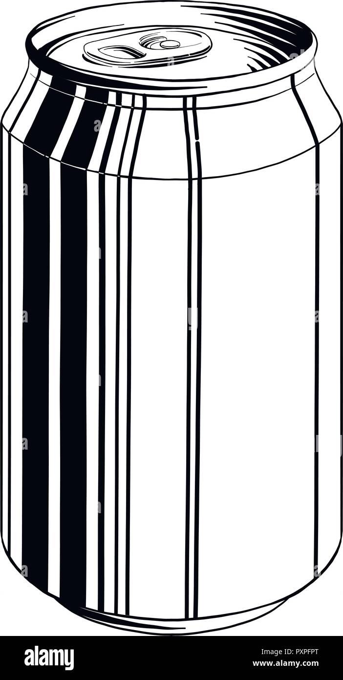 Hand drawn sketch of aluminum can in black isolated on white background ...