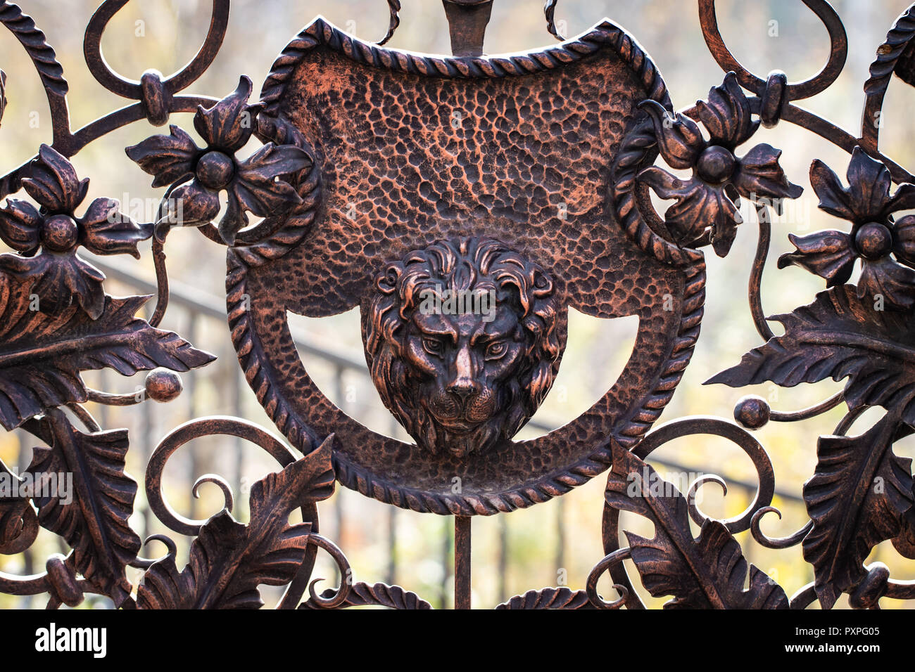wrought-iron gates, ornamental forging, forged elements close-up Stock ...