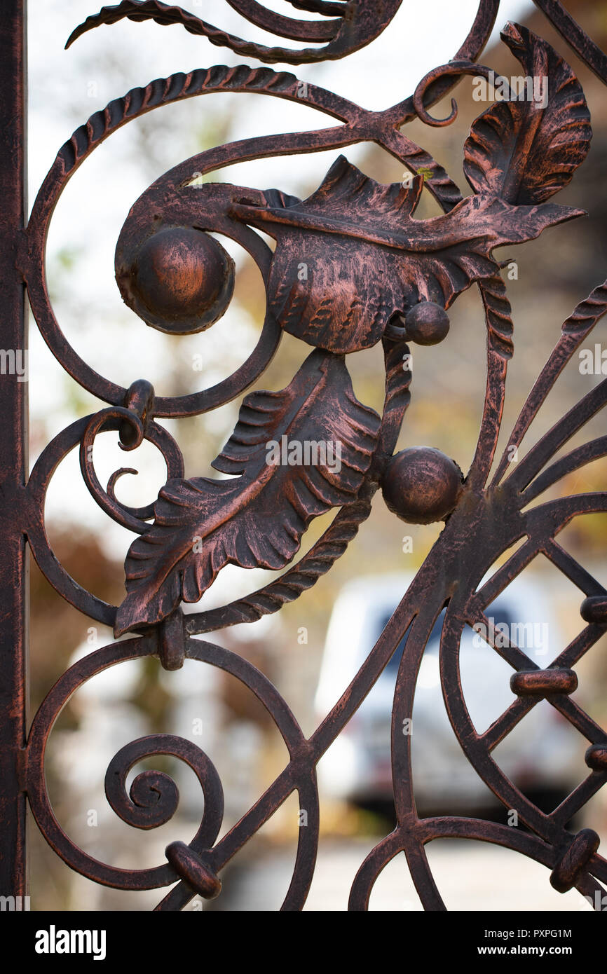 wrought-iron gates, ornamental forging, forged elements close-up Stock ...