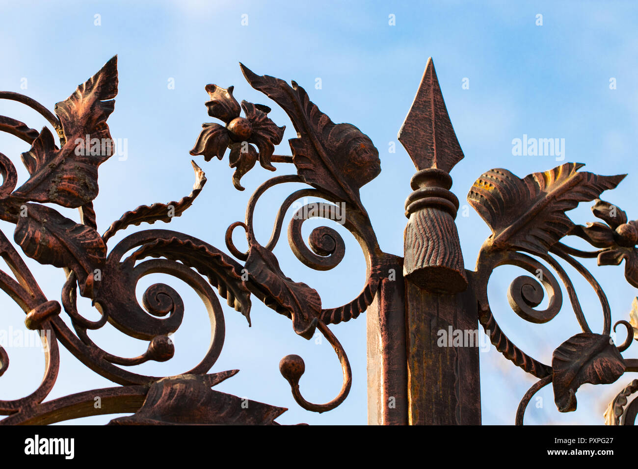 wrought-iron gates, ornamental forging, forged elements close-up Stock ...