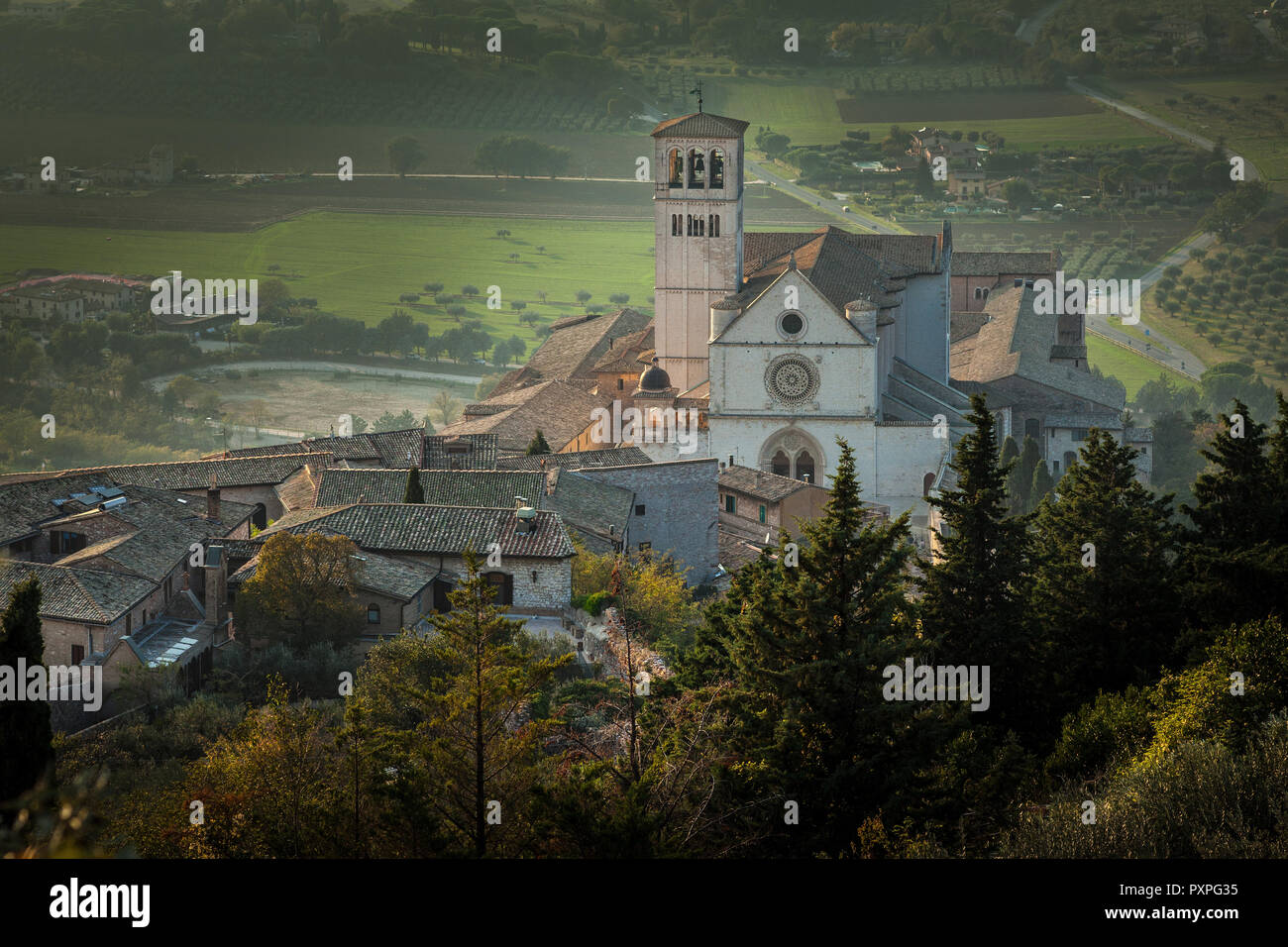 Basilica Saint Francis Assisi from above. Assi, Perugia, Umbria, Italy ...