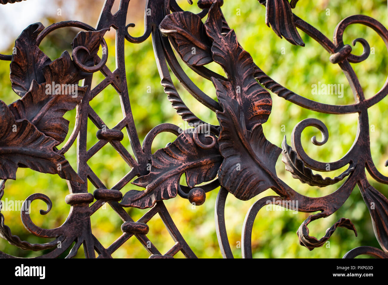wrought-iron gates, ornamental forging, forged elements close-up Stock ...