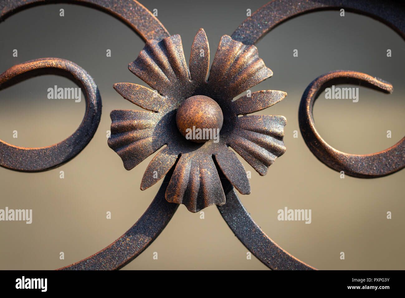 wrought-iron gates, ornamental forging, forged elements close-up Stock ...