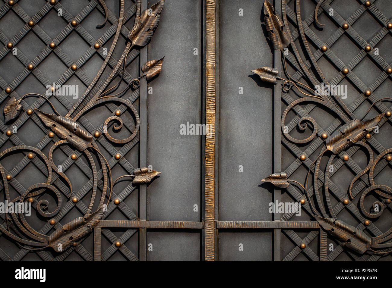 wrought-iron gates, ornamental forging, forged elements close-up Stock ...