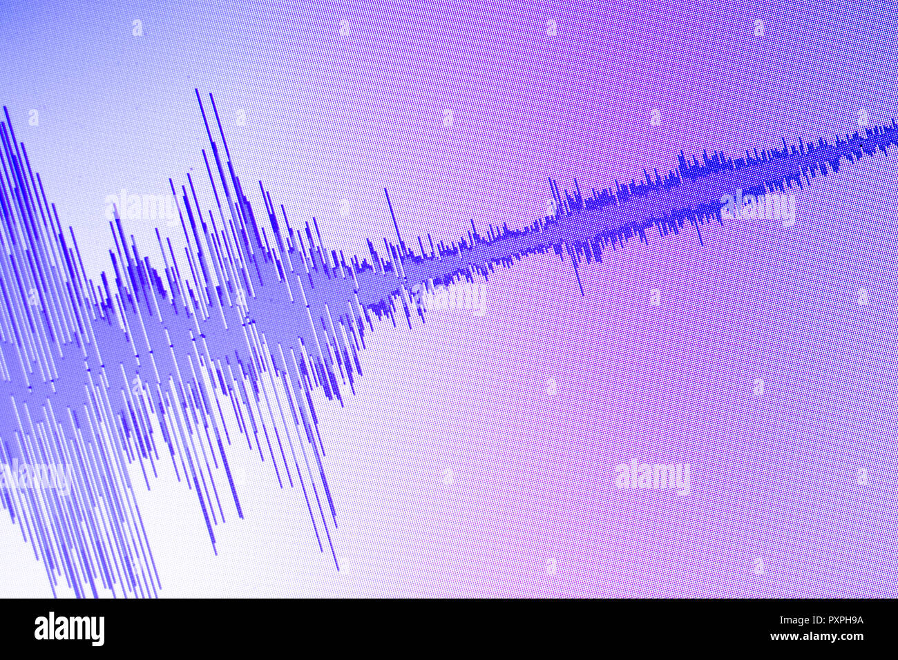 Audio sound wave studio editing computer program screen showings sounds ...