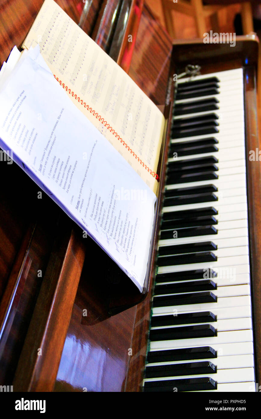 Piano with notes are ready to play. Keyboard musical instrument. Notes ...