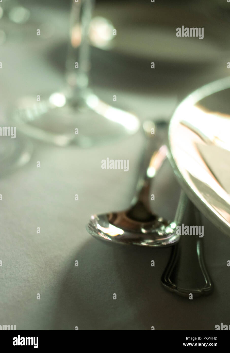 Wedding reception banquet dinner party table place settings set in ...