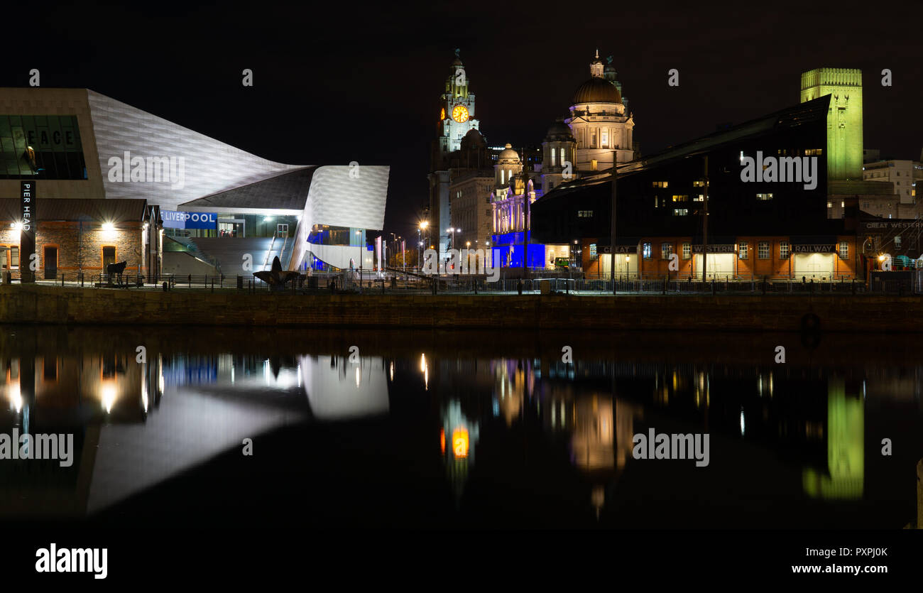 Liverpool's waterfront buildings, viewed from Canning Dock, The 3 ...