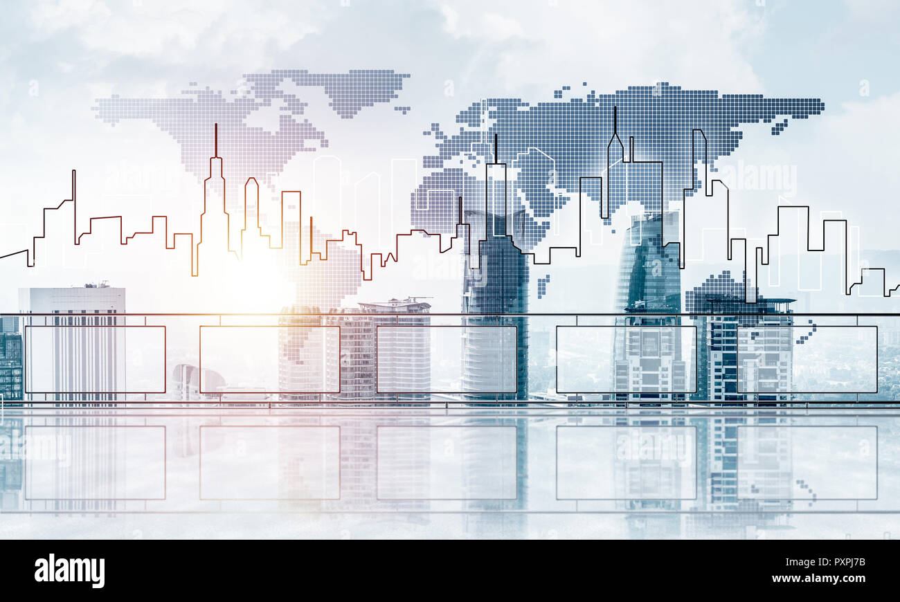 Concept of global communication and networking with world map ov Stock ...