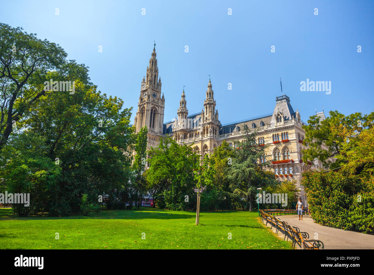 Tall gothic building of Vienna city hall Stock Photo - Alamy
