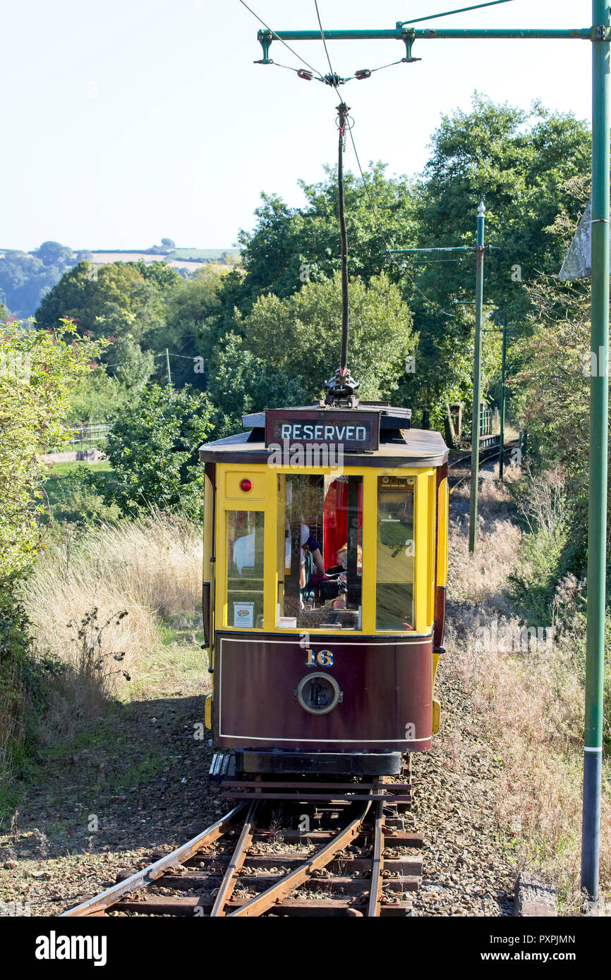 A vintage tram on the Seaton Tramway, Devon, England, UK Stock Photo ...