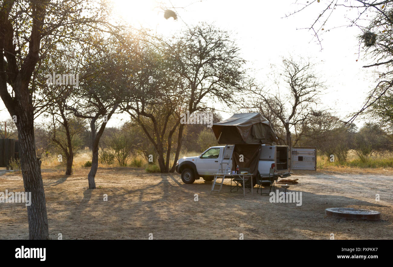 Offroad 4x4 vehicle with tent in the roof ready for camping in the ...