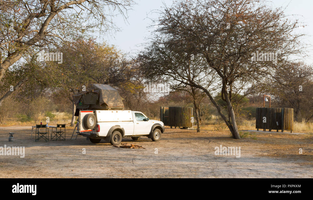 Offroad 4x4 vehicle with tent in the roof ready for camping in the ...