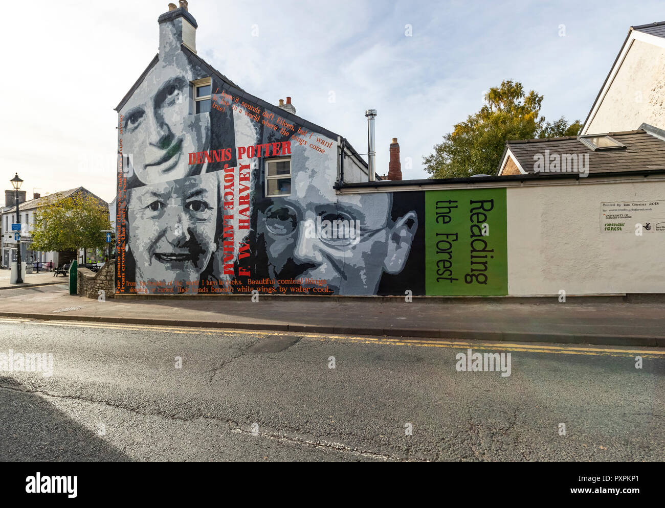 Writers themed large mural in a Forest of Dean town centre. Coleford ...