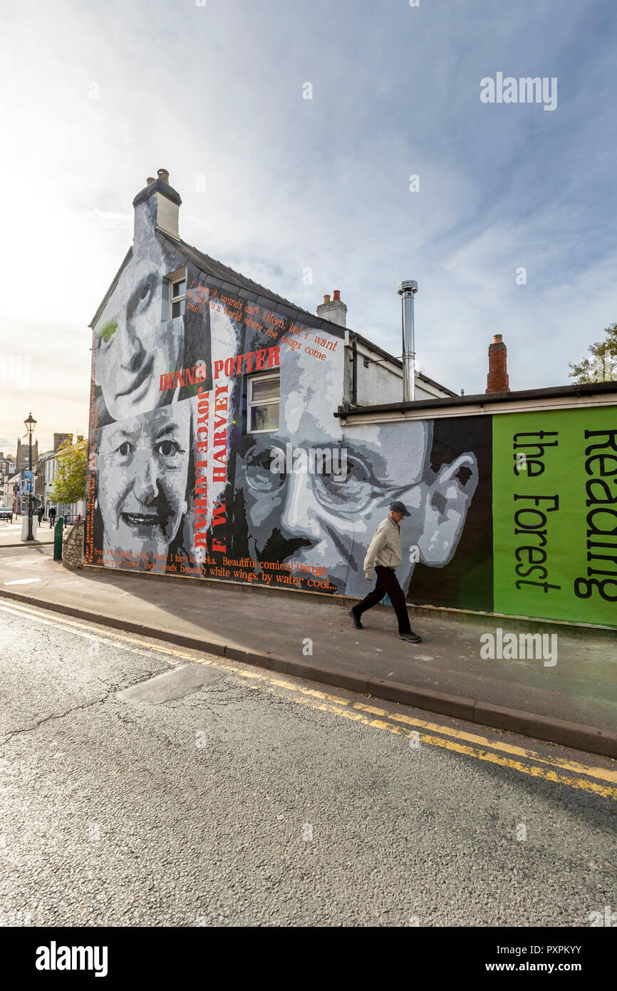 Writers themed large mural in a Forest of Dean town centre. Coleford ...