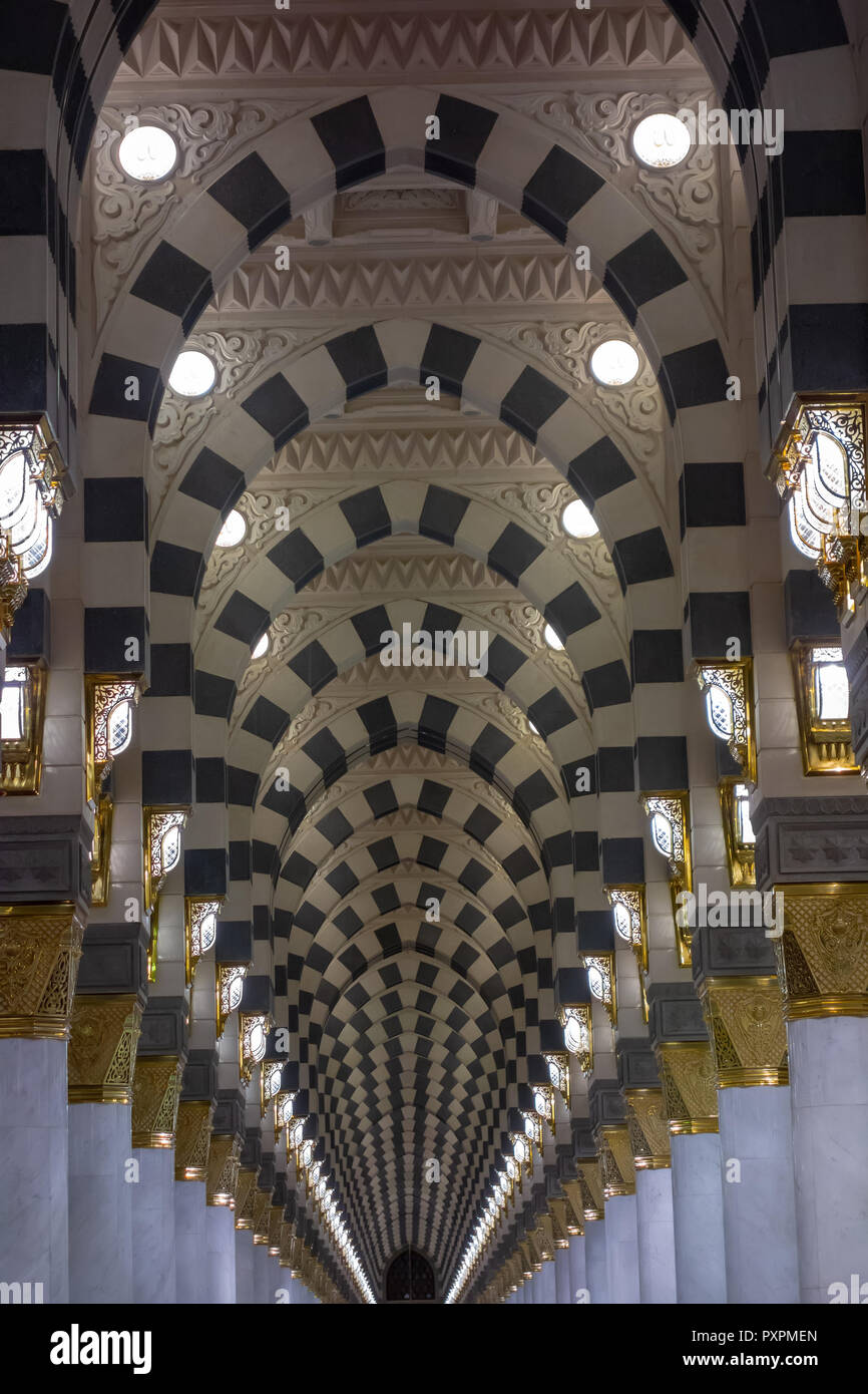 Interior of Masjid (mosque) Nabawi in Al Madinah, Saudi Arabia Stock ...