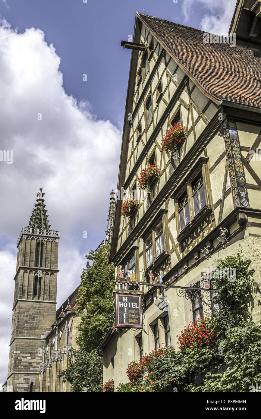 Tudor style house St. James Church in the Old Town, Rothenburg ob der ...