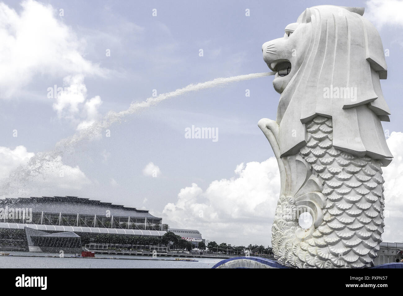 The Merlion, symbol of the city of Singapore, Singapore River, Marina ...