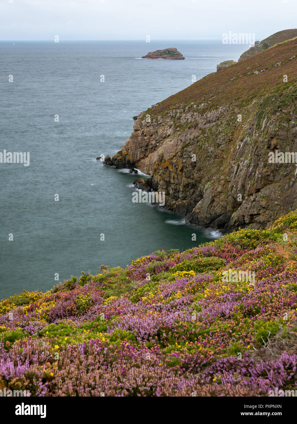 Spectacular cliffs in Cap Frehel, Pointe du Jas and island Amas du Cap ...