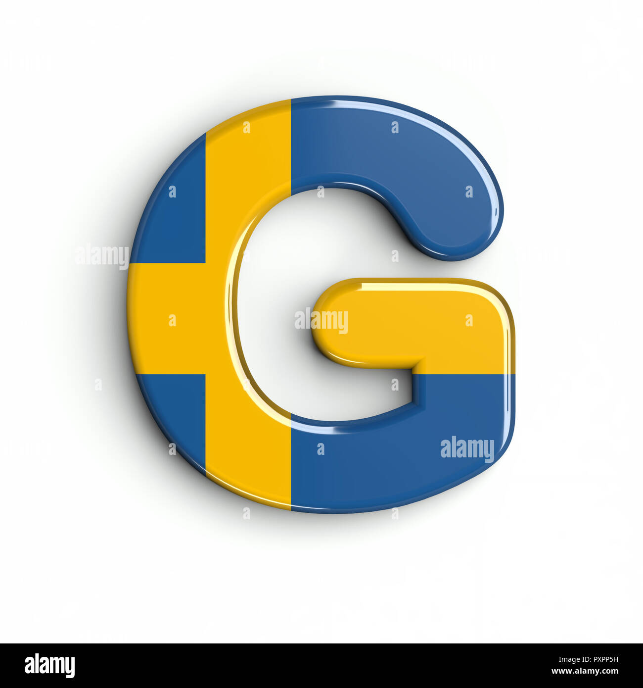 Sweden flag letter G - Upper-case 3d swedish font isolated on white ...