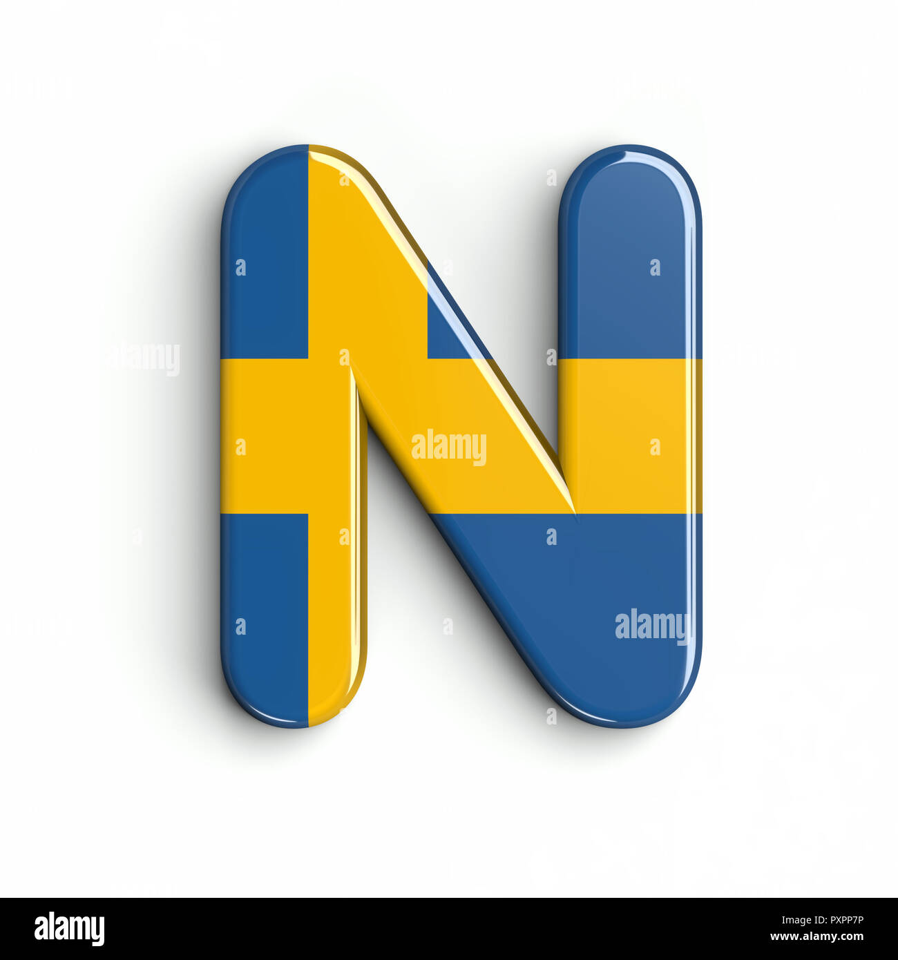 Sweden flag letter N - Capital 3d swedish font isolated on white ...