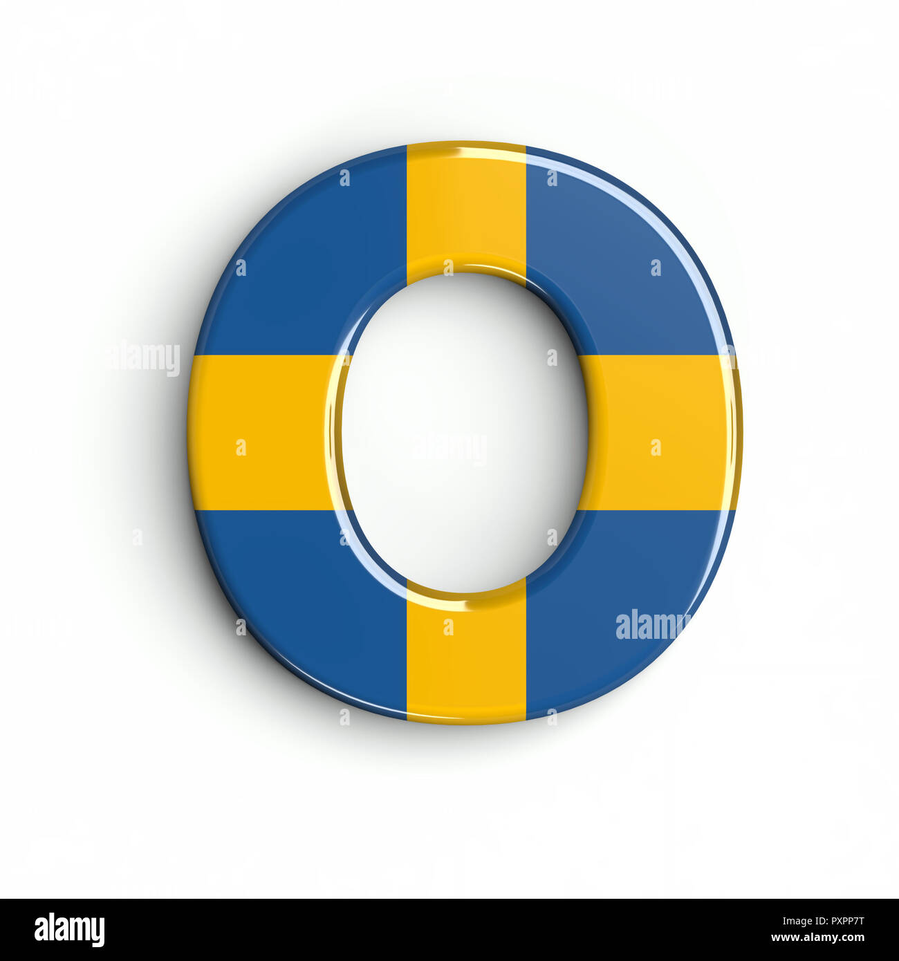 Sweden flag letter O - Upper-case 3d swedish font isolated on white ...