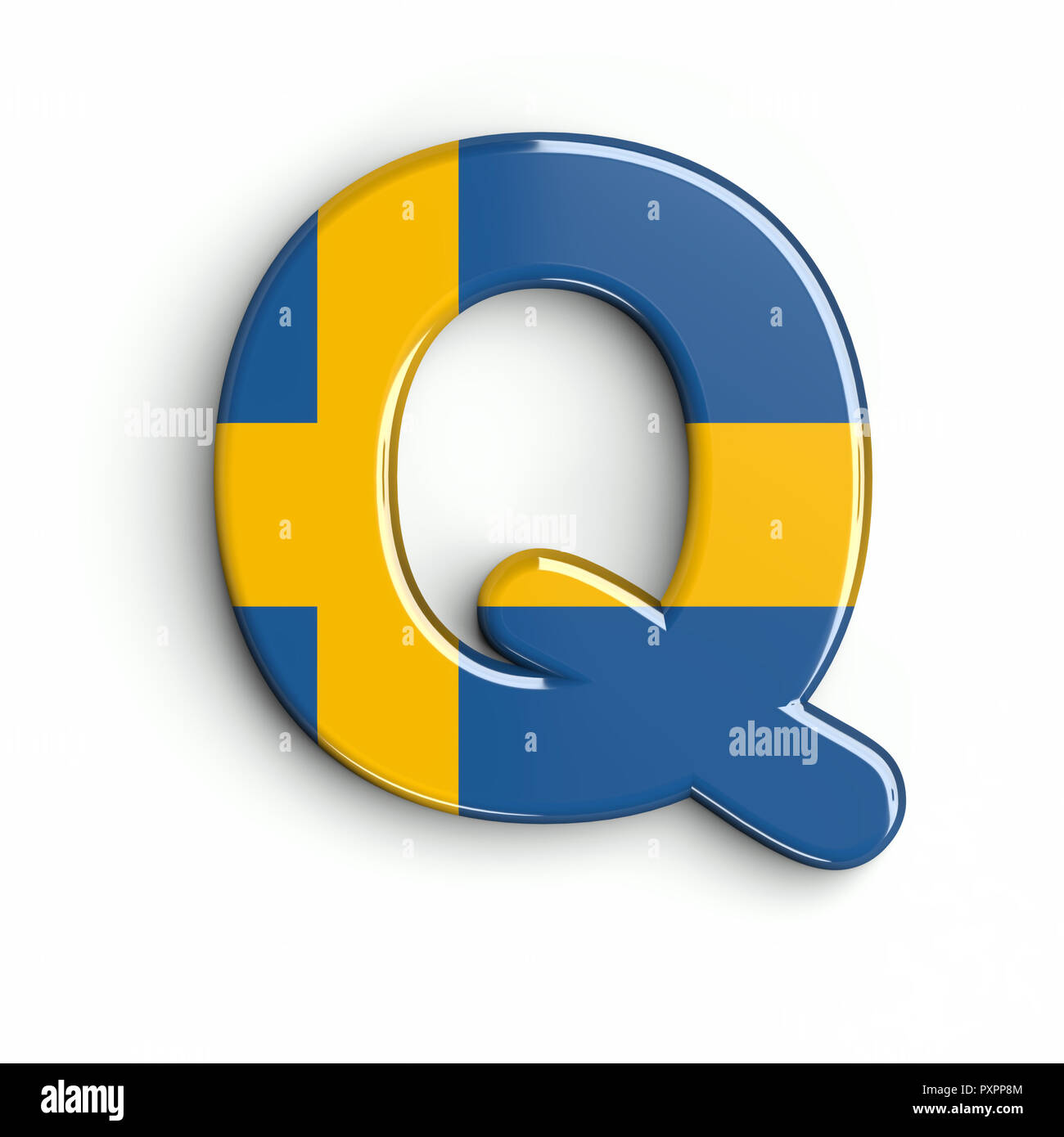 Sweden flag letter Q - Upper-case 3d swedish font isolated on white ...
