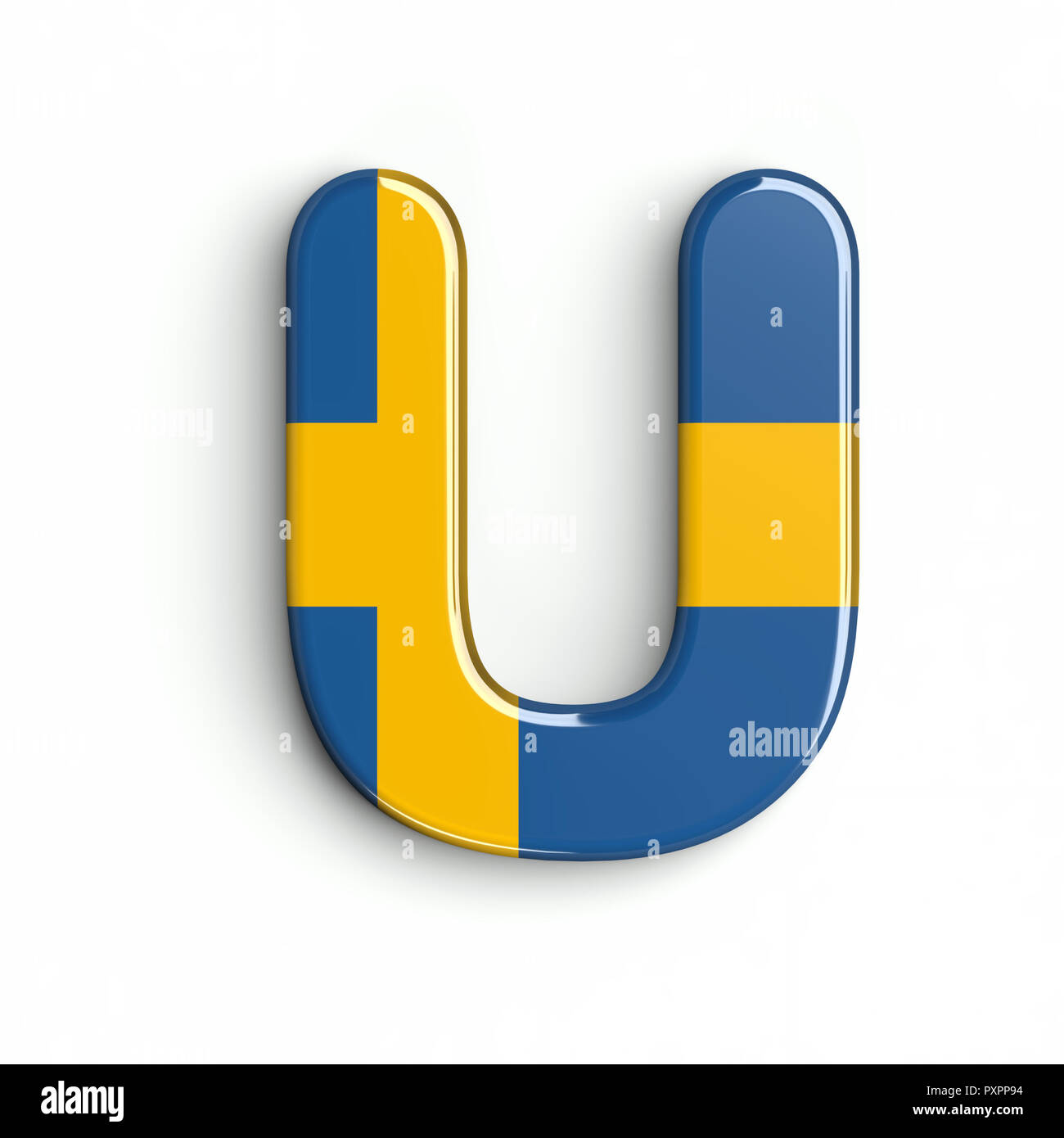 Sweden flag letter U - Capital 3d swedish font isolated on white ...